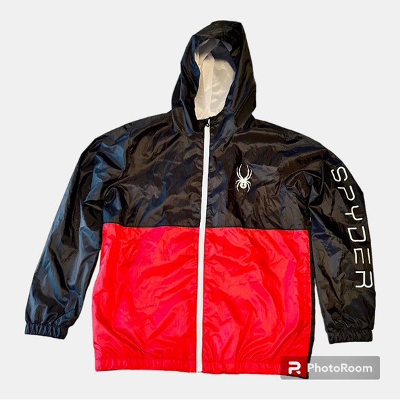 Spyder | Jackets & Coats | Spyder Mens Windbreaker Black Red Full Zip ...